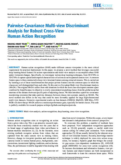 Pdf Pairwise Covariance Multi View Discriminant Analysis For Robust Cross View Human Action