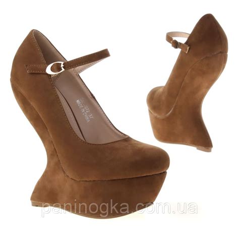 Оригинальные женские туфли на высокой внешней платформе и танкетке Ремешок на уровне щиколотки