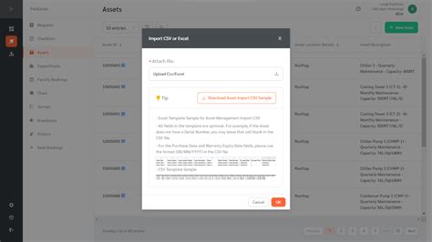 importing assets from csv excel facilitybot facilities management