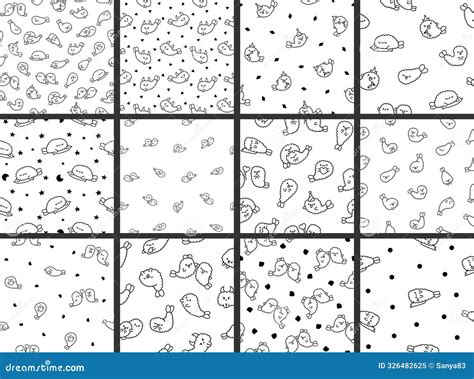 Funny Tempura Shrimp Characters Coloring Page Stock Vector