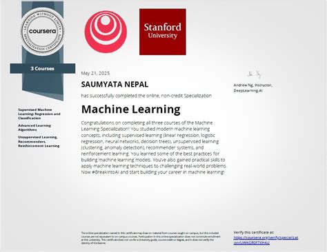 Machinelearning Stanfordonline Coursera Ai Lifelonglearning Ml Stanfordonline Ai