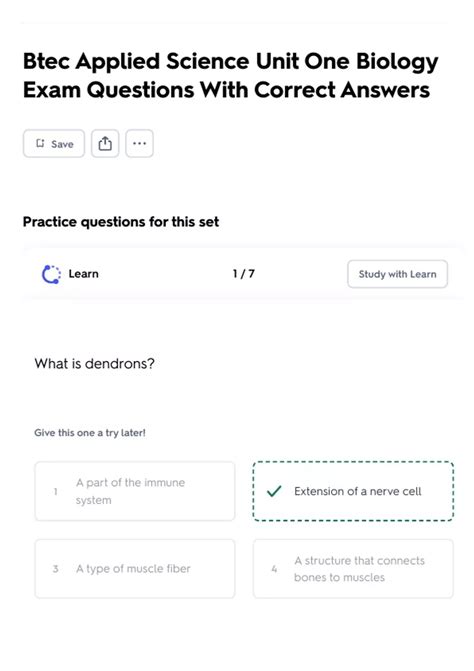 Btec Applied Science Unit One Biology Exam New Updated Questions With Correct Answers A Passed