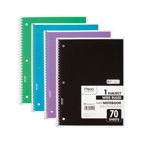 Mead 1 Subject Wide Ruled Spiral Notebook 70 Sheets 140 Pages