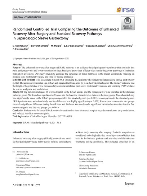 Pdf Randomized Controlled Trial Comparing The Outcomes Of Enhanced Recovery After Surgery And