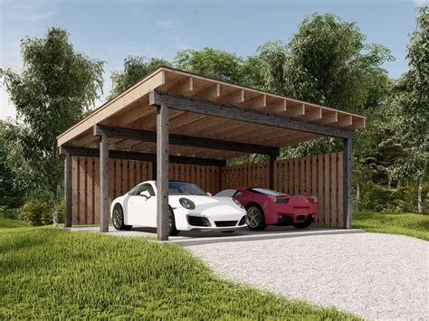 Carport Plans 20x20 Modern Two Car Garage Pavilion Blueprints Ebay