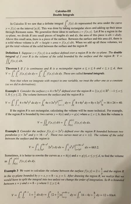 Solved Calculus III Double Integrals In Calculus II We Saw Chegg