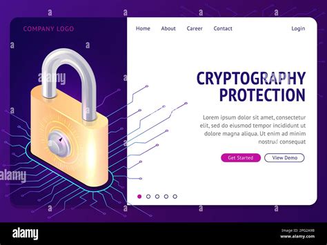 Cryptography Protection Vector Web Banner Isometric Concept Large Lock With Combination Lock