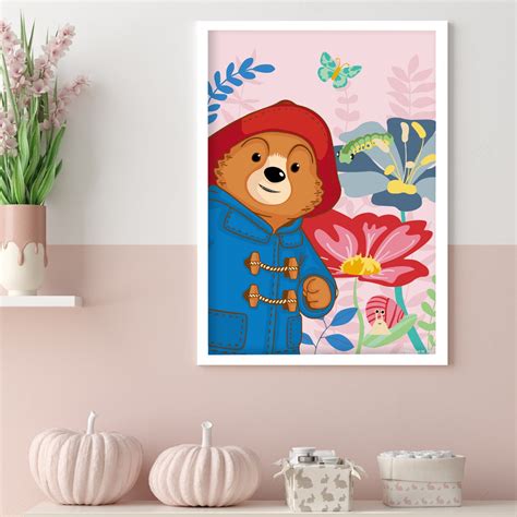 Paddington Bear Tv Print Pink Flowers Wall Art Uk