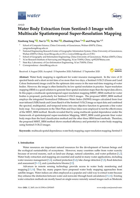 Pdf Water Body Extraction From Sentinel 3 Image With Multiscale Spatiotemporal Super