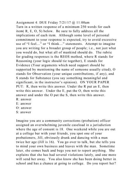 Assignment 4 Due Friday 72117 1100amturn In A Written Respondocx