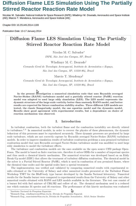 Pdf Diffusion Flame Les Simulation Using The Partially Stirred Reactor Reaction Rate Model