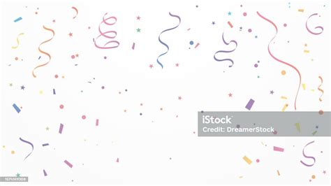 많은 떨어지는 다채로운 작은 색종이와 흰색 배경에 리본 축하 행사 및 파티 여러 가지 빛깔 벡터 개체 그룹에 대한 스톡 벡터 아트 및 기타 이미지 Istock