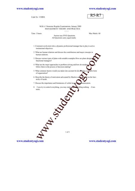 11 mba management theory and practice set1 pdf