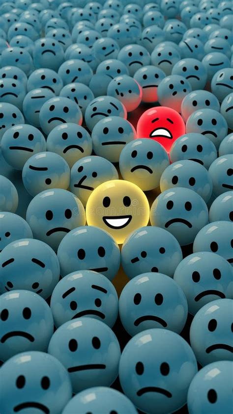 Cluster Of Emoji Spheres With Central Red Smiley Amid Blue Stock Illustration Illustration Of