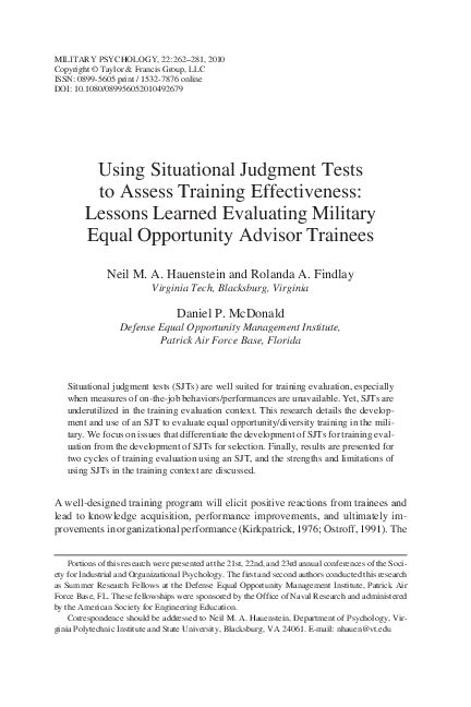 Pdf Using Situational Judgment Tests To Assess Training Effectiveness Lessons Learned