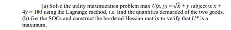 Solved A Solve The Utility Maximization Problem