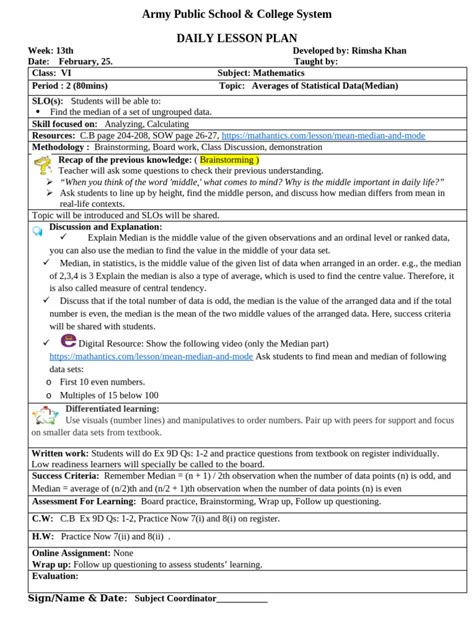 Class 6 D L P W13 24 25 Pdf Average Mean