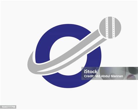첫 글자 O 크리켓 기호 개념은 크리켓 클럽 기호를 위한 움직이는 공 아이콘이 있습니다 크리켓 선수 사인 Championship에 대한 스톡 벡터 아트 및 기타 이미지