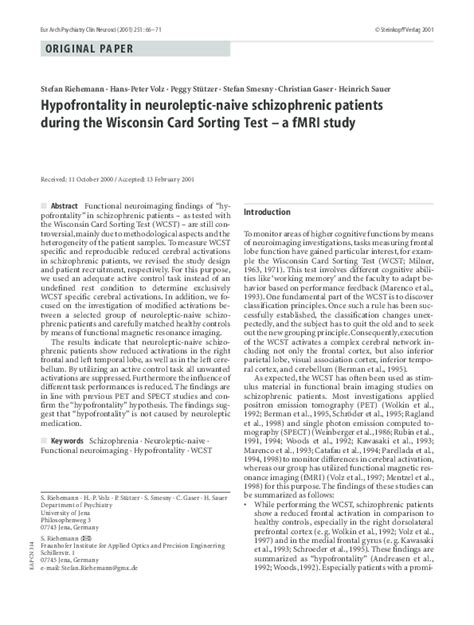Pdf Hypofrontality In Neuroleptic Naive Schizophrenic Patients During