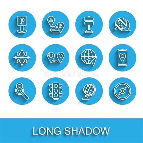 Set Line Search Location Traffic Light Parking Earth Globe Compass Route City Map
