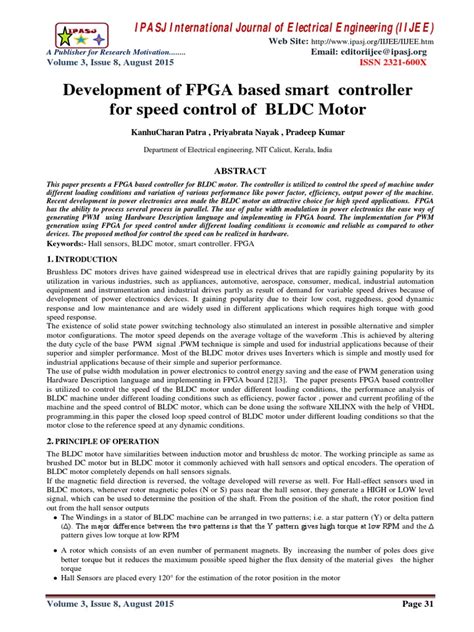 Development Of Fpga Based Smart Controller For Speed Control Of Bldc