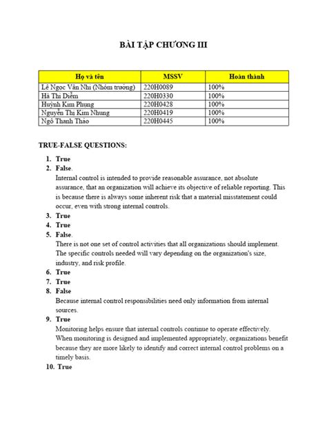 BÀi TẬp ChƯƠng Iii Pdf Internal Control Business Economics