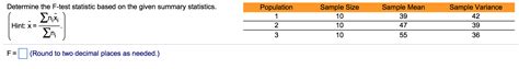 Solved Determine The F Test Statistic Based On The Given Chegg Com