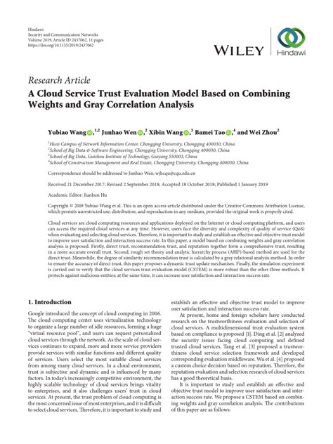 Pdf A Cloud Service Trust Evaluation Model Based On Combining Weights And Gray Correlation