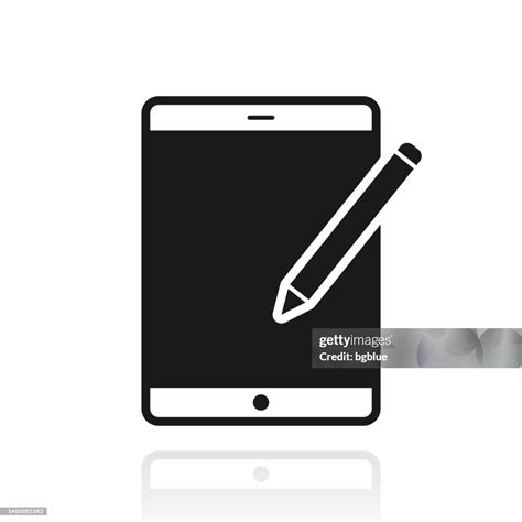 Tablet Pc With Pen Icon With Reflection On White Background High Res