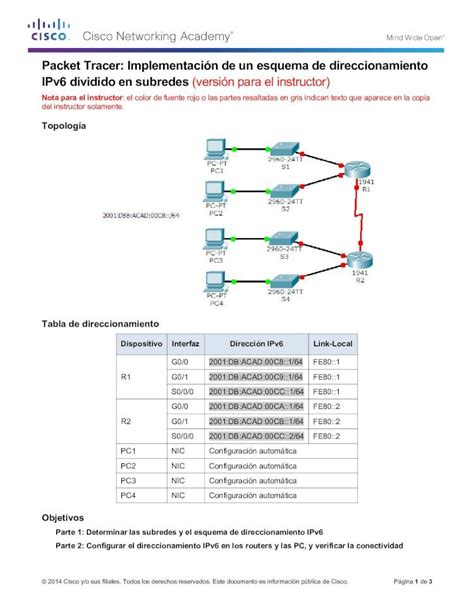 Pdf 9314 Packet Tracer Implementing A Subnetted Ipv6 Addressing Scheme Instructions Ig