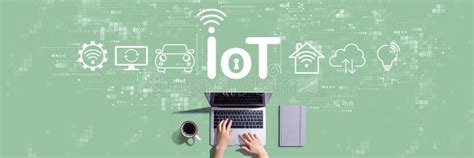 IoT Theme With Person Working With Laptop Stock Illustration Illustration Of Computing