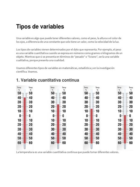 Tipos De Variables Pdf Variable Matemáticas Variables Dependientes E Independientes