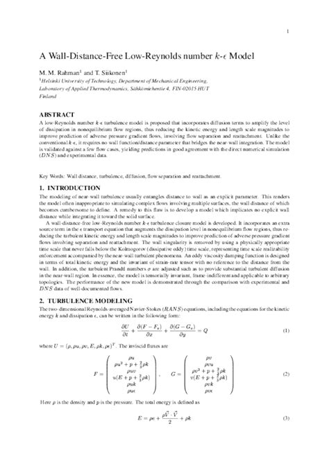 Pdf A Wall Distance Free Low Reynolds Number K Epsilon Model