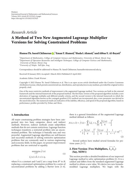 Pdf A Method Of Two New Augmented Lagrange Multiplier Versions For Solving Constrained Problems