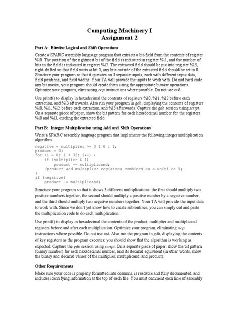 Assignment 2 Assembly Pdf Multiplication Source Code