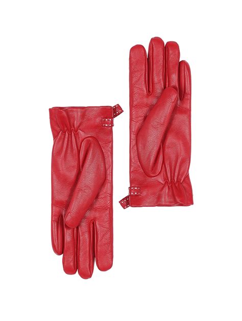 Cashmere Lined Lambskin Leather Bow Gloves Ruby Red