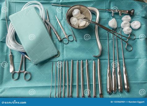 Instrument Table With Instruments Is Prepared For A Gynaecological Procedure Stock Image Image