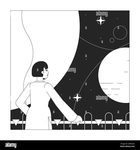 Scientist Explore Outer Space Bw Concept Vector Spot Illustration Stock