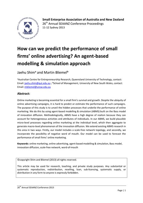 Pdf How Can We Predict The Performance Of Small Firms Online Advertising An Agent Based