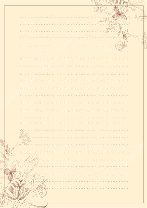 Simple Letter Paper With A Yellow Line Flower Design Page Border