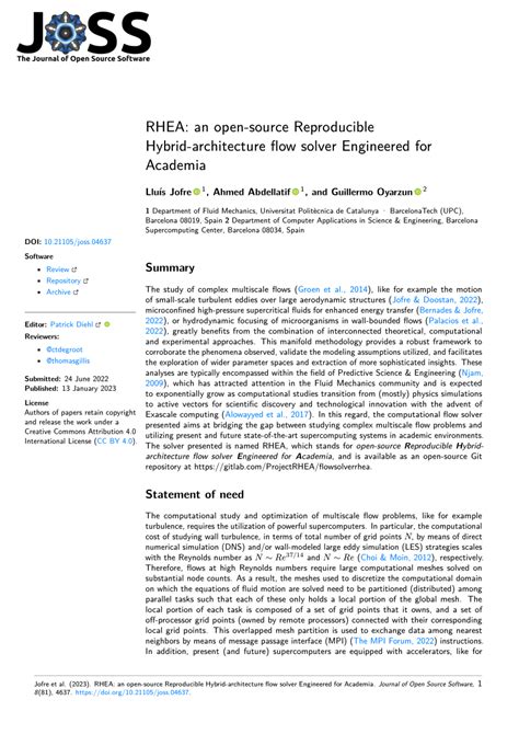Pdf Rhea An Open Source Reproducible Hybrid Architecture Flow Solver