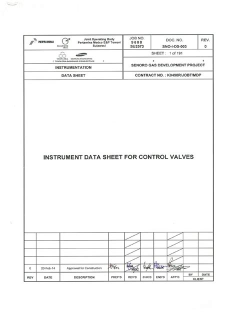 Sno I Ds 003 0 Instrument Data Sheet For Control Valves Pdf