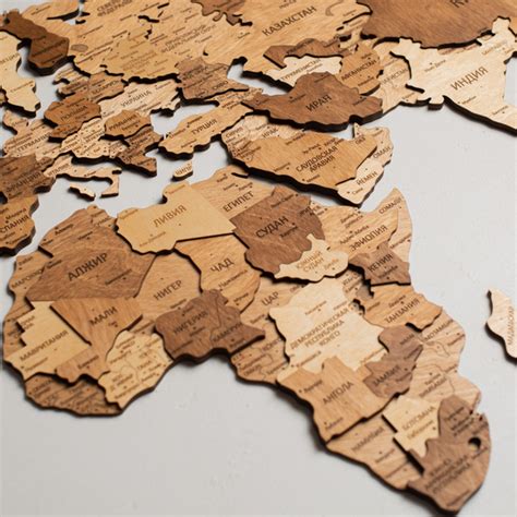 Украшение настенное интерьерное «woodpecker Craft Карта мира из дерева многоуровневая купить