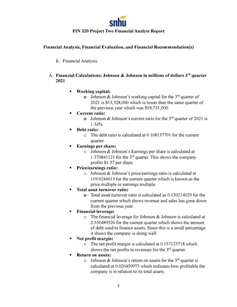 Fin 320 Project Two Financial Analyst Report Financial Analysis A Financial Calculations