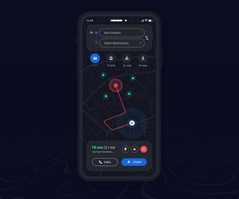 Smartphone Map GPS Navigation App Dark Mode Ux Ui Concept Mobile Map Application App Search
