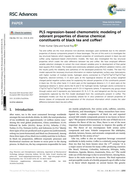 Pdf Pls Regression Based Chemometric Modeling Of Odorant Properties Of Diverse Chemical