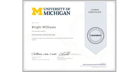 bright williams on linkedin completion certificate for interactivity with javascript