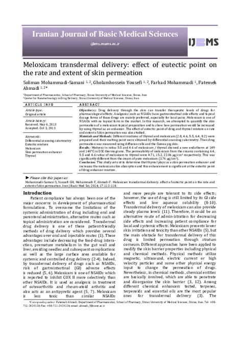 Pdf Meloxicam Transdermal Delivery Effect Of Eutectic Point On The