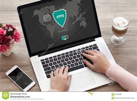 Woman Holding Notebook App Vpn Creation Internet Protocols Protection