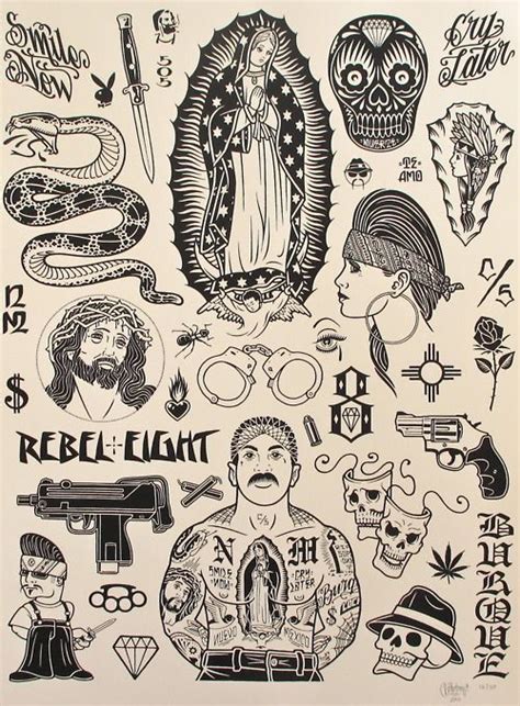 Old School Cholo Tattoos Mexican Tattoo Stock Illustrations 13 393